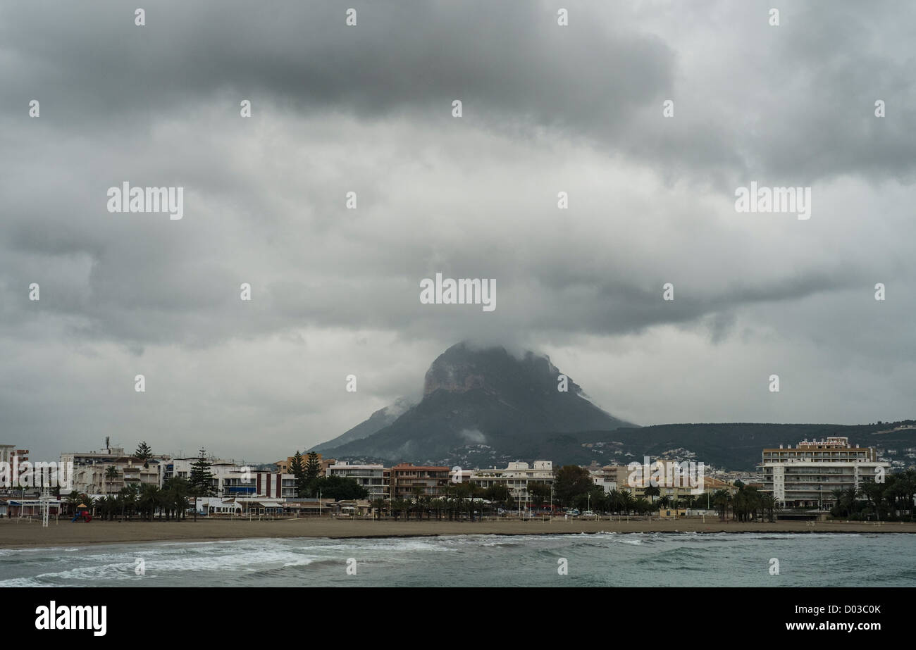 A view across L'Arenal in the Spanish town of Javea with Montgo ...