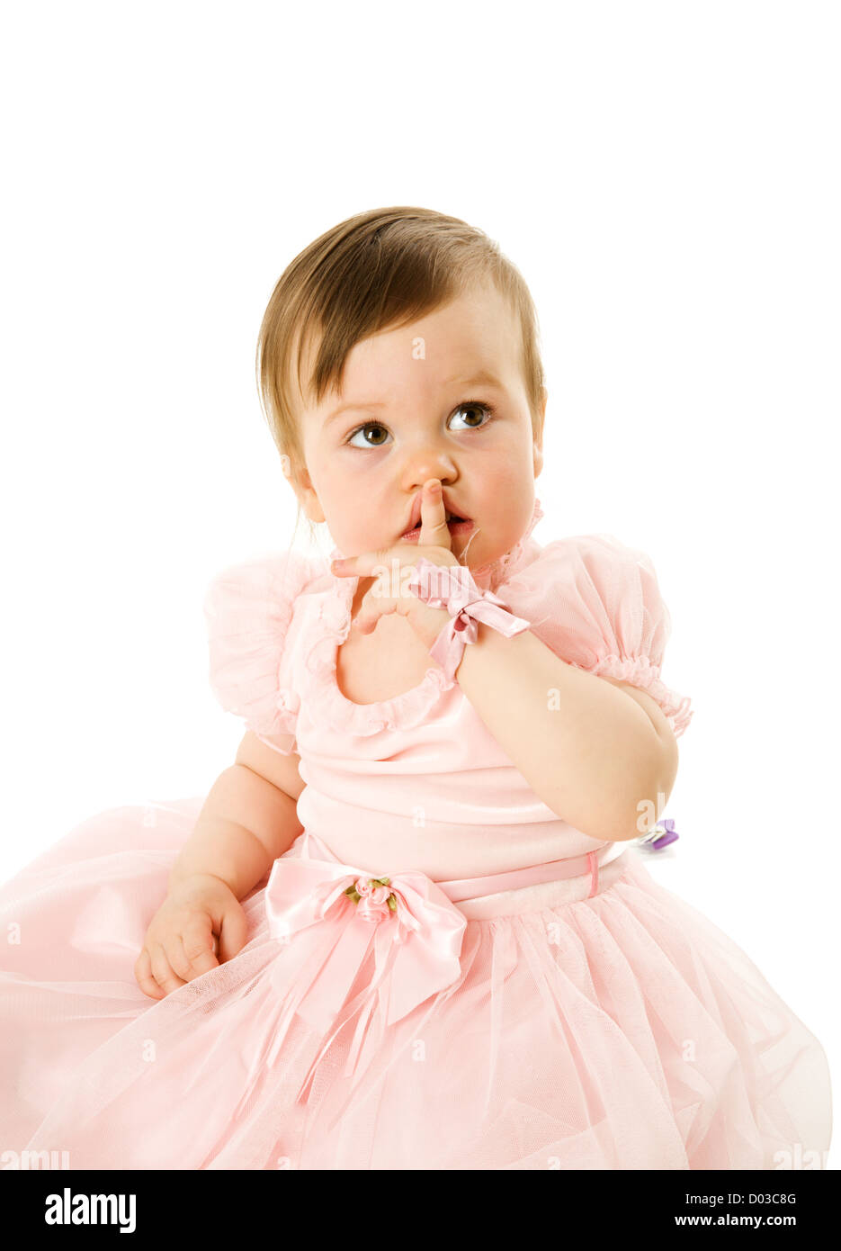 Little Girl making Silence sign isolated on white Stock Photo - Alamy