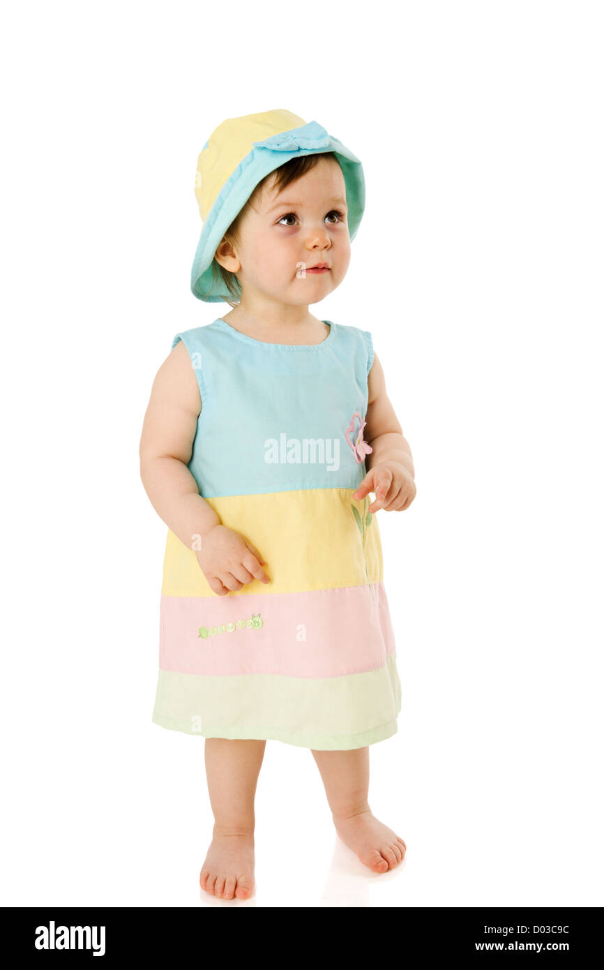 Baby Girl one year old wearing panama isolated on white Stock Photo - Alamy