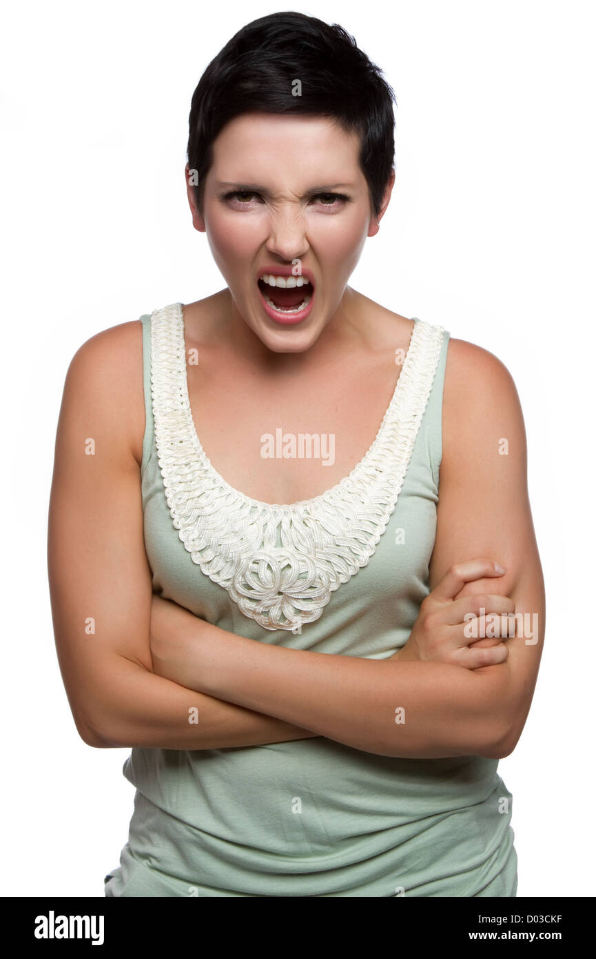 Isolated angry yelling woman screaming Stock Photo - Alamy