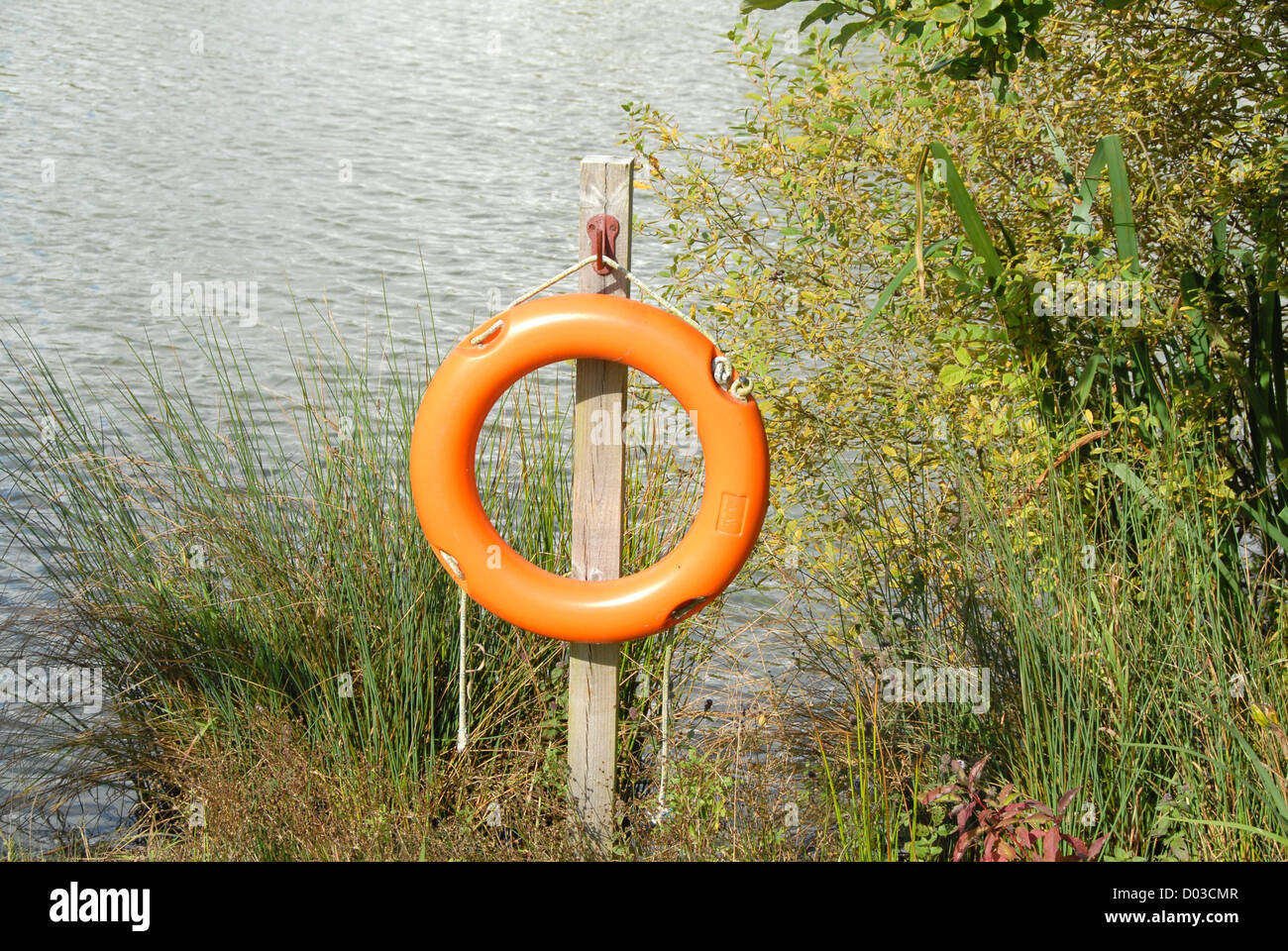Orange Buoy at fishing lake Stock Photo - Alamy