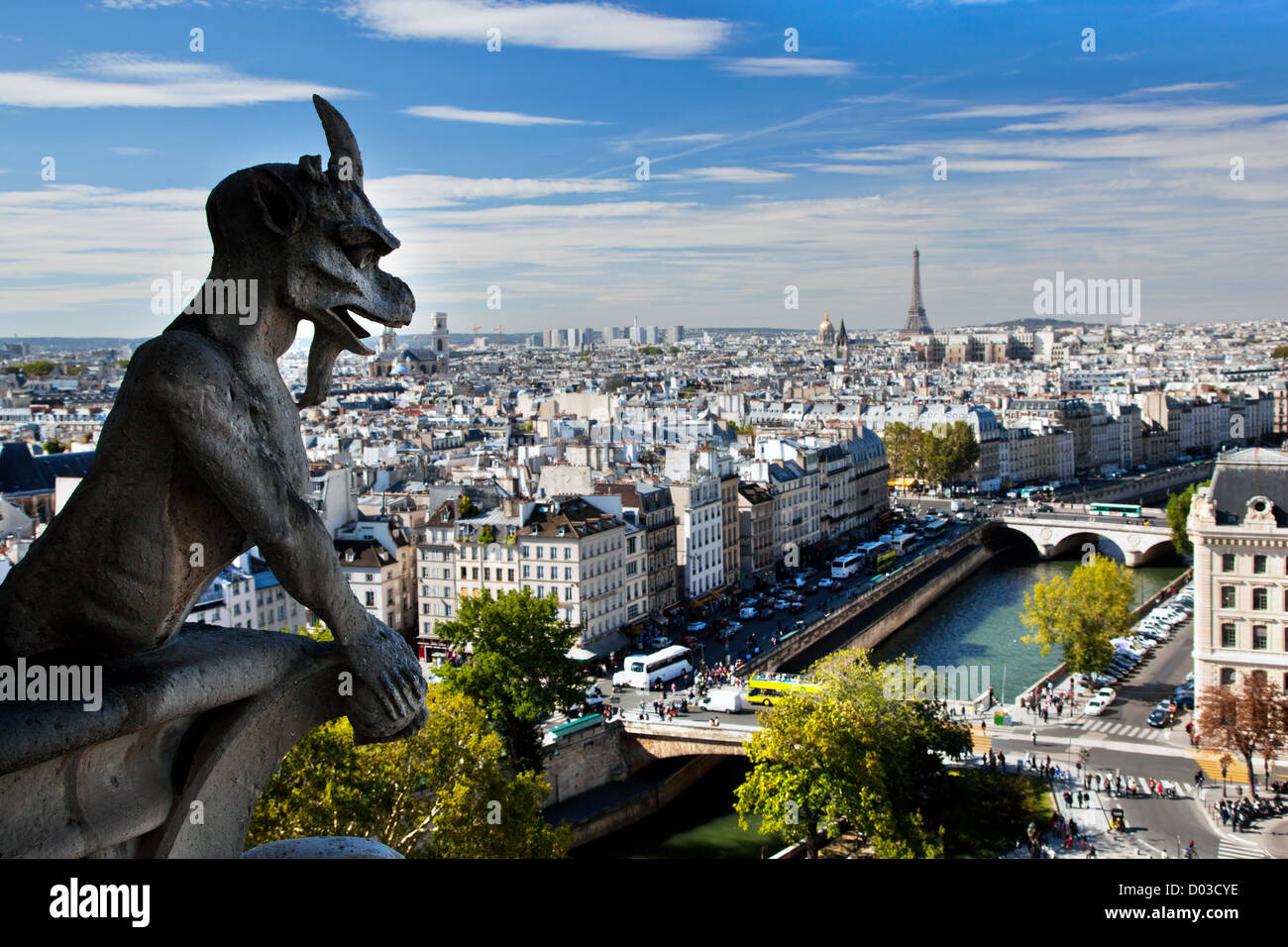 Paris panorama, France. View on Eiffel Tower and Seine river from Notre Dame Cathedral Stock ...