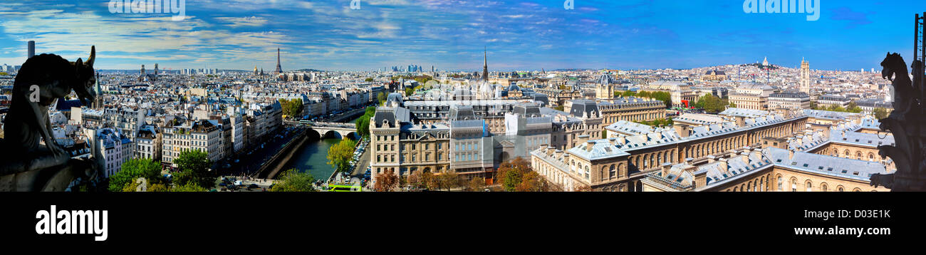 Paris panorama, France. View on Eiffel Tower and Seine river from Notre ...