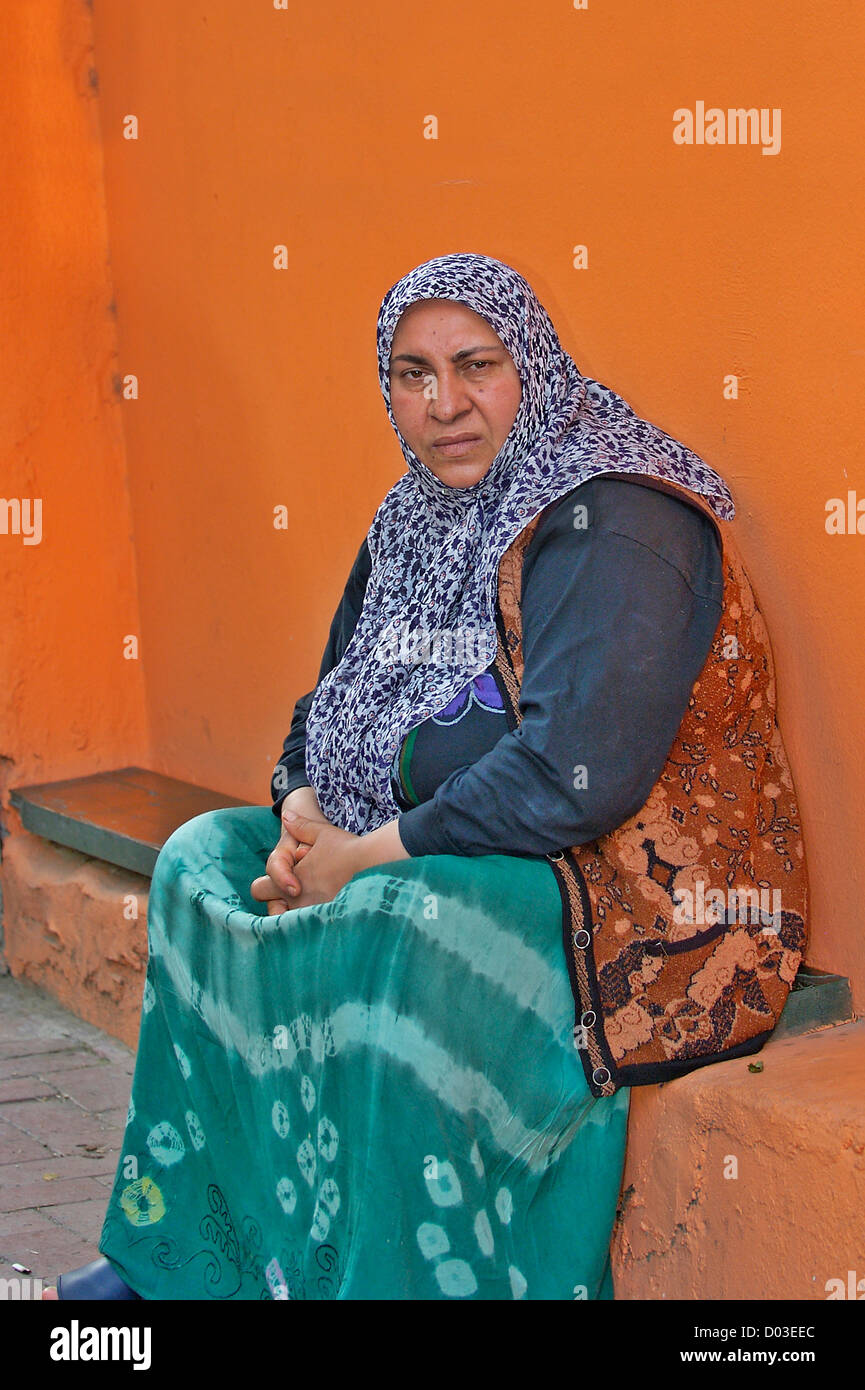 TurkishMuslin woman wearing traditional patterned headscarf denoting ...