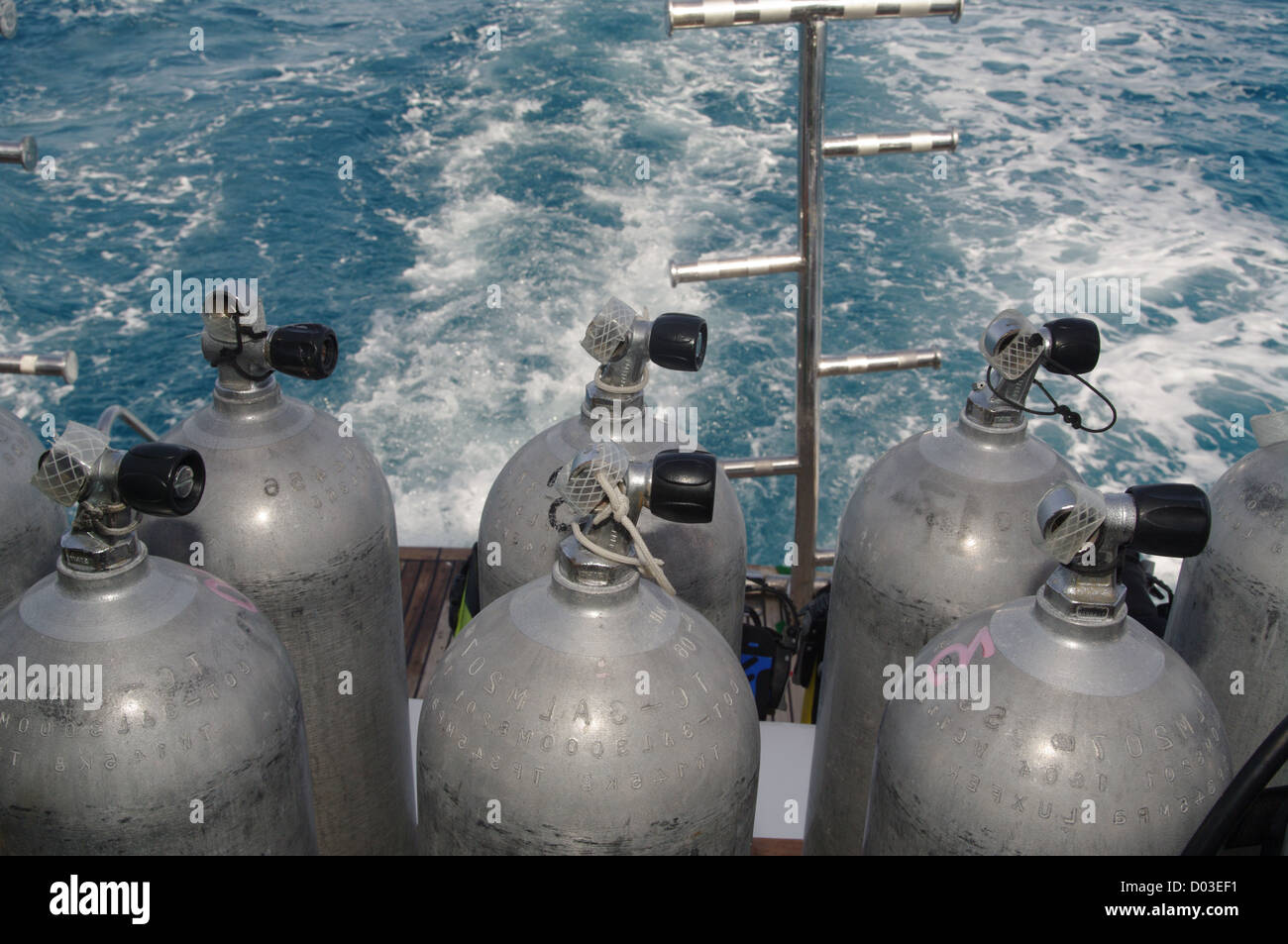 diving cylinders on a yacht in the red sea Stock Photo - Alamy