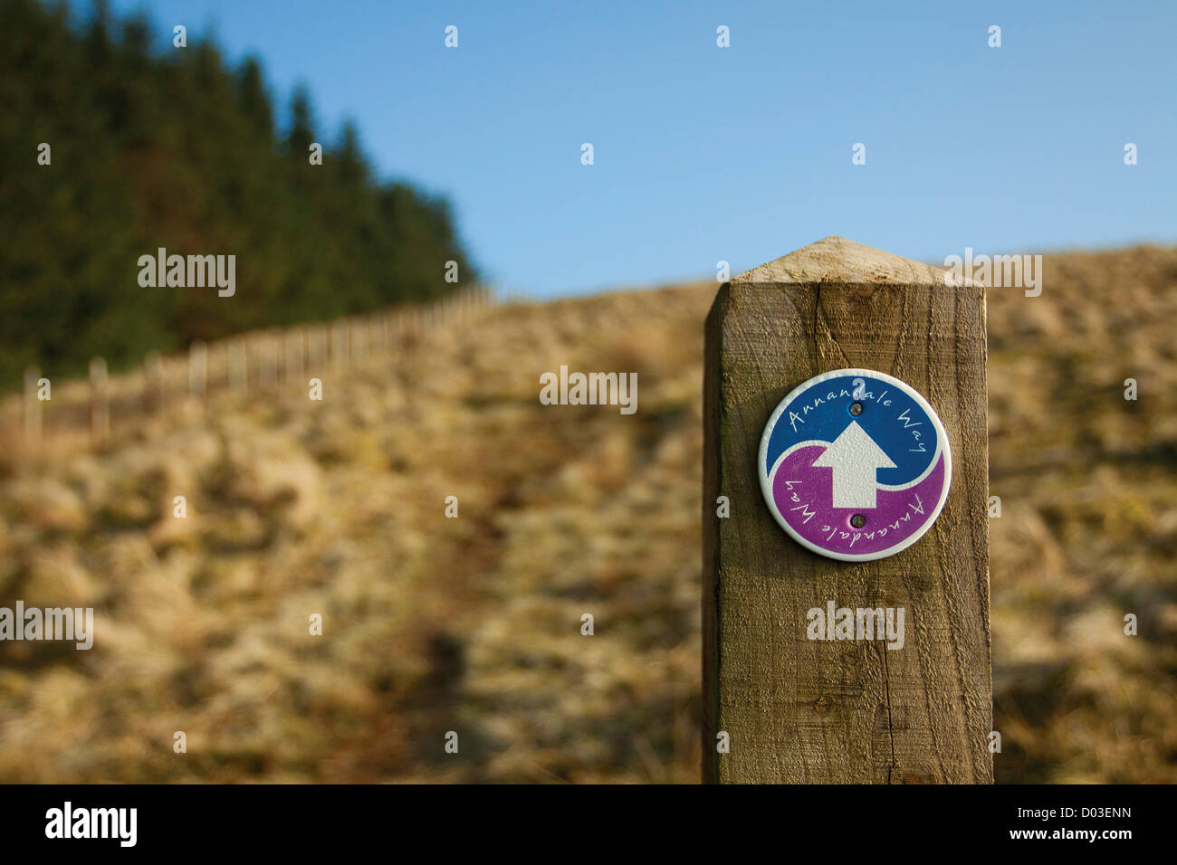 Annandale Way signpost near Annanhead Hill, Galloway Stock Photo - Alamy