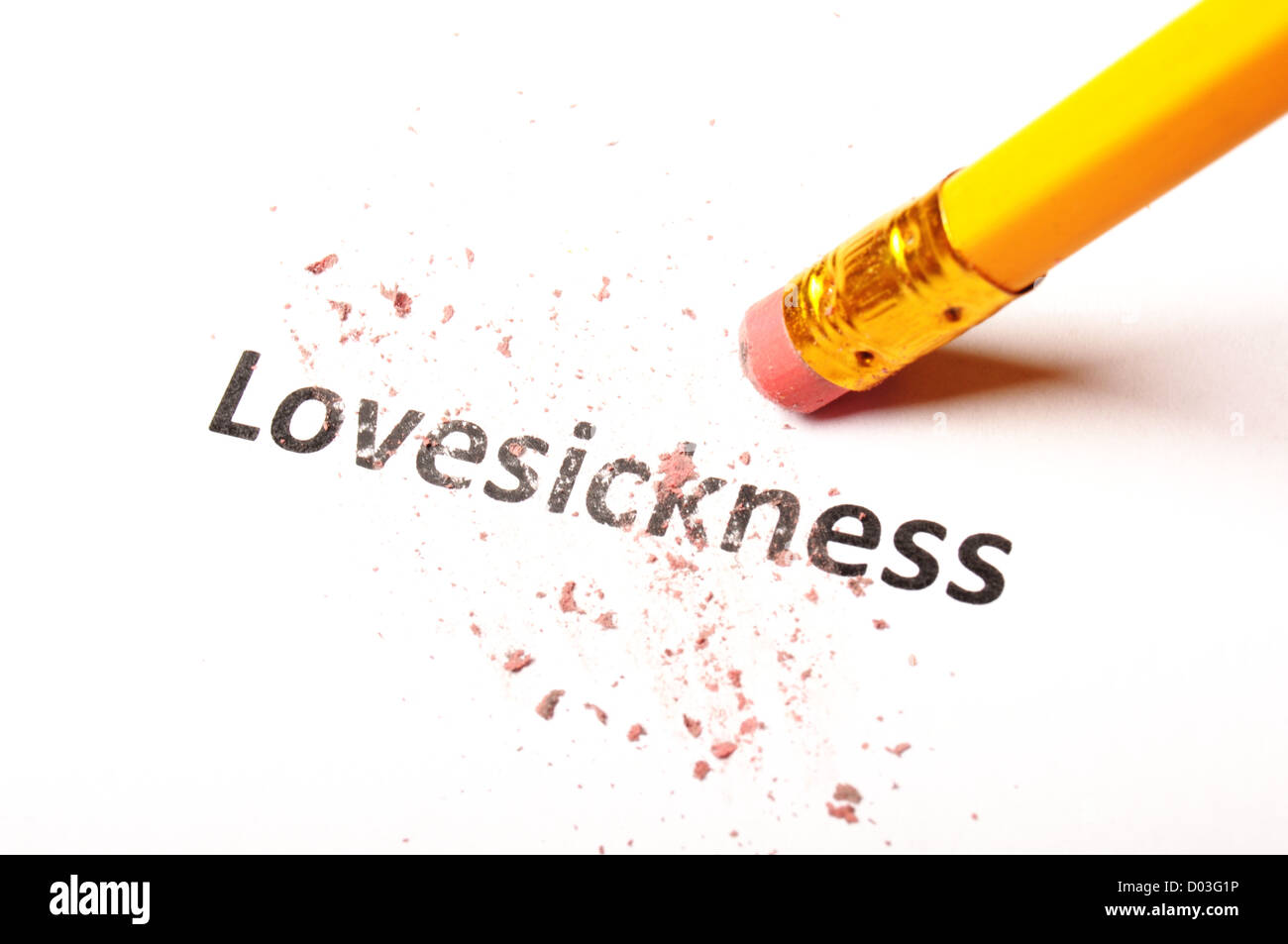lovesickness or love concept with pencil and eraser on white Stock ...