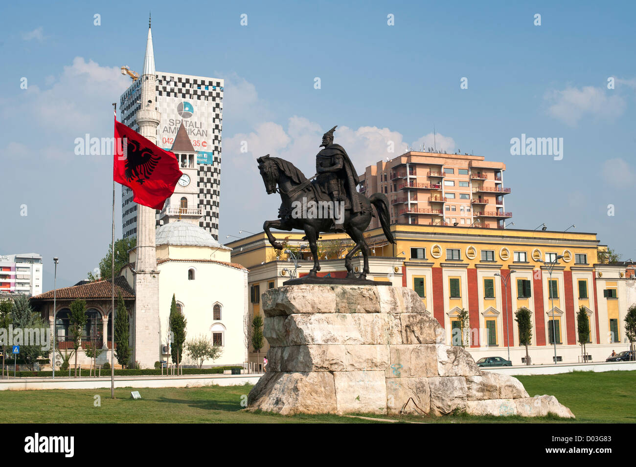 The Skanderbeg Monument in Skanderbeg Square in Tirana, the capital of ...