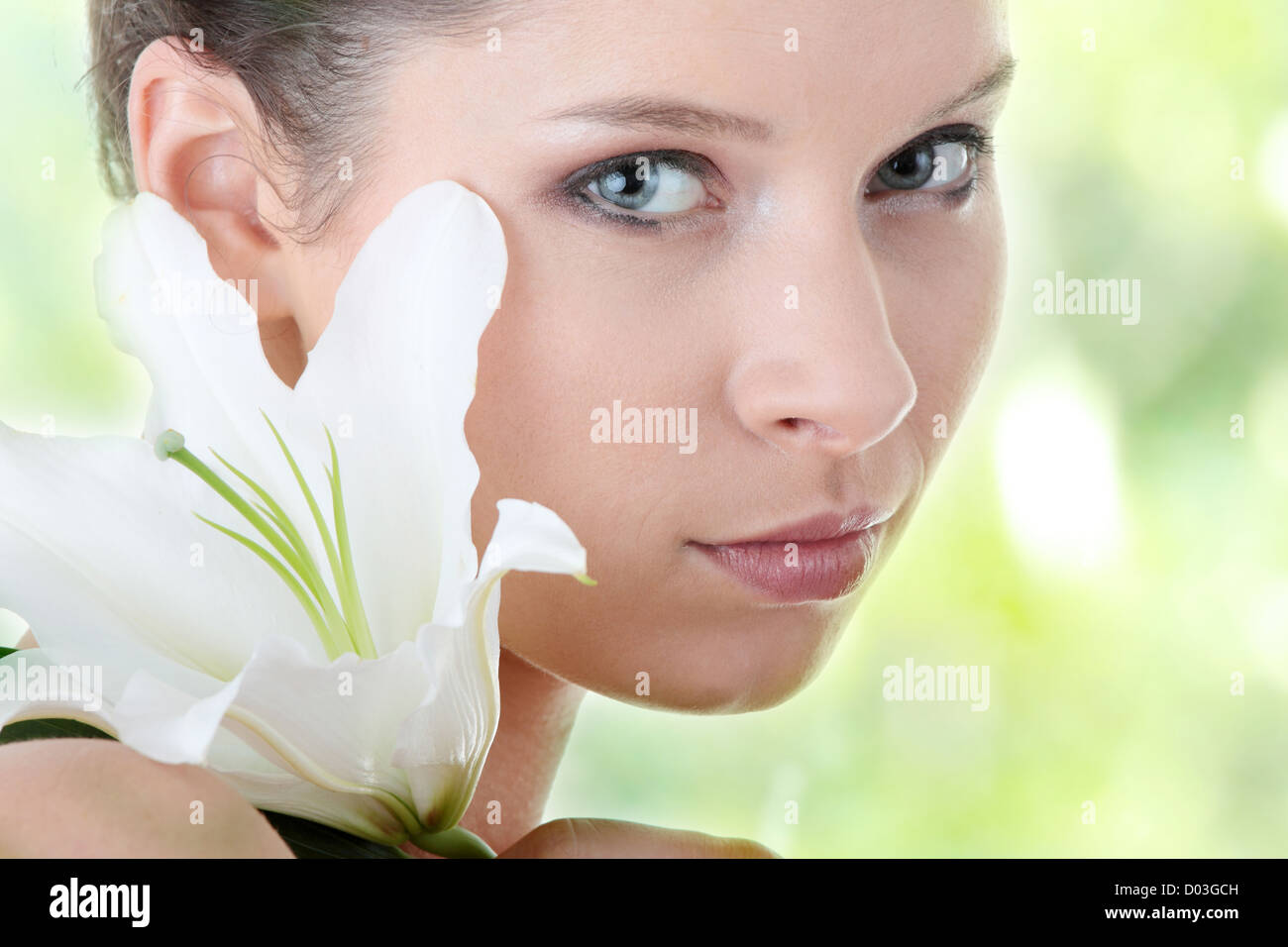 Portrait of Fresh and Beautiful woman with flower Stock Photo - Alamy