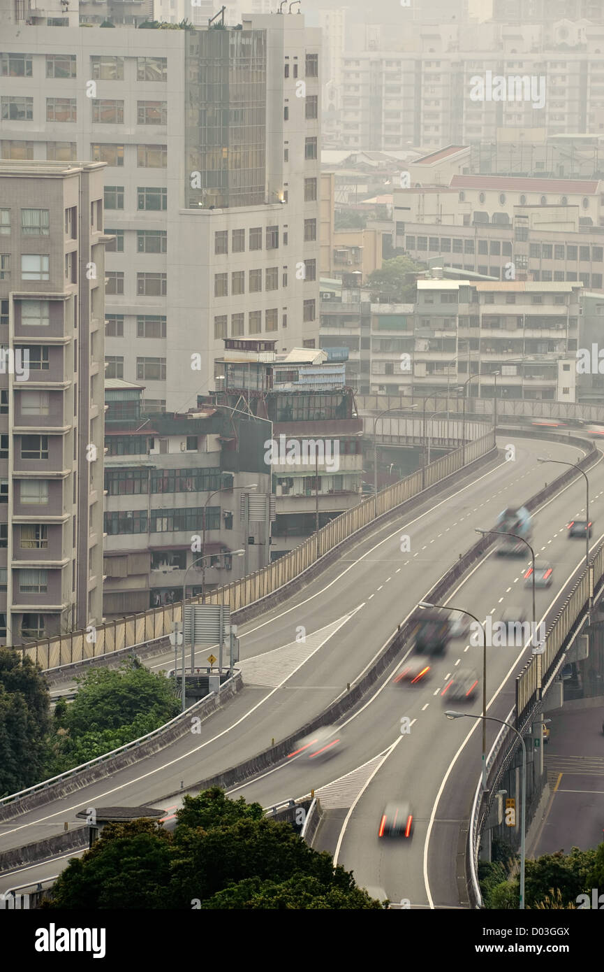 Air pollution in modern city with cars on highway in Taipei, Taiwan ...