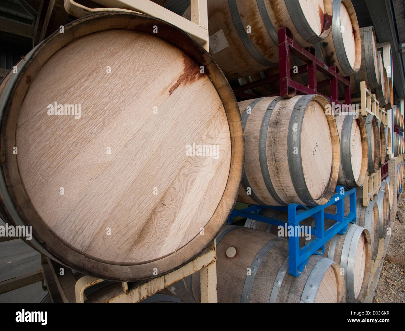 Stacked barrels in a winery in Paso Robles. California, USA Stock Photo ...