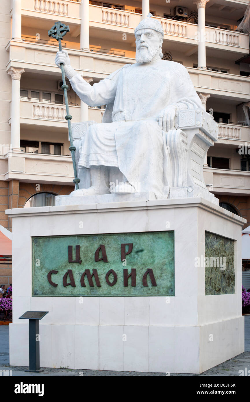 Monument to medieval Tsar Samuel in the central square in Skopje, the ...