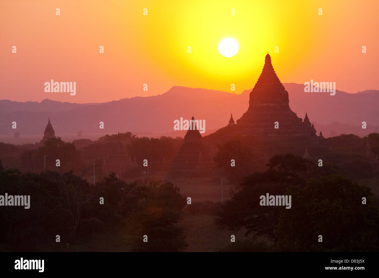Bagan at sunset in Myanmar Stock Photo - Alamy
