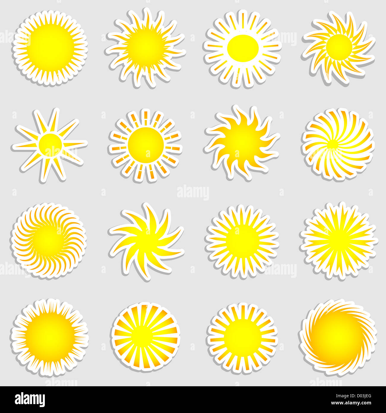 Collection of various sun shape stickers Stock Photo - Alamy
