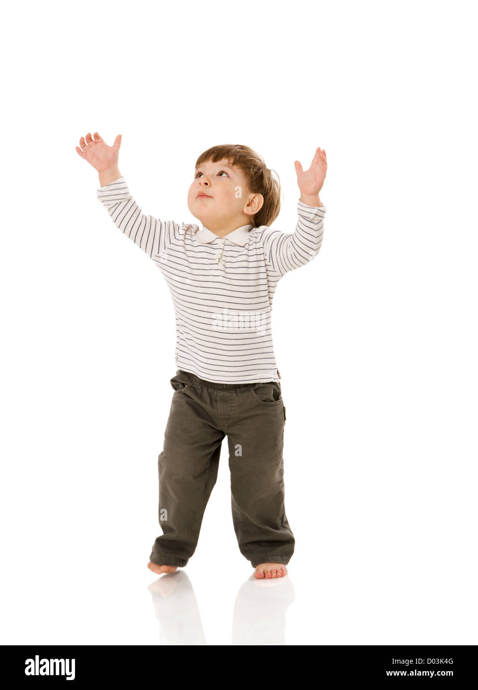 Two years boy standing pointing up isolated on white Stock Photo - Alamy