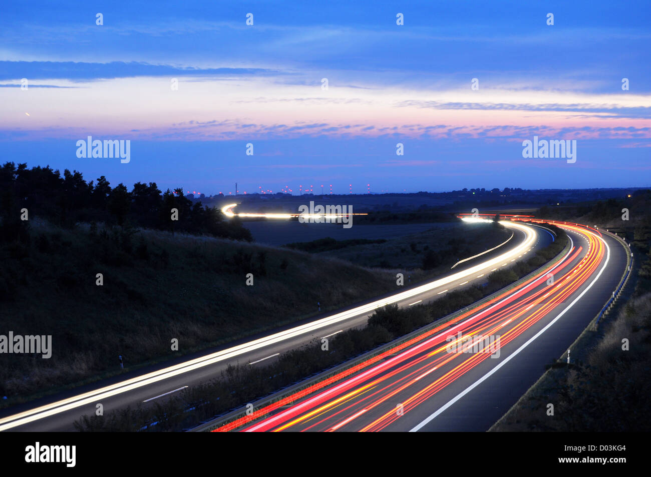 night time traffic on highway with lights showing transportation ...