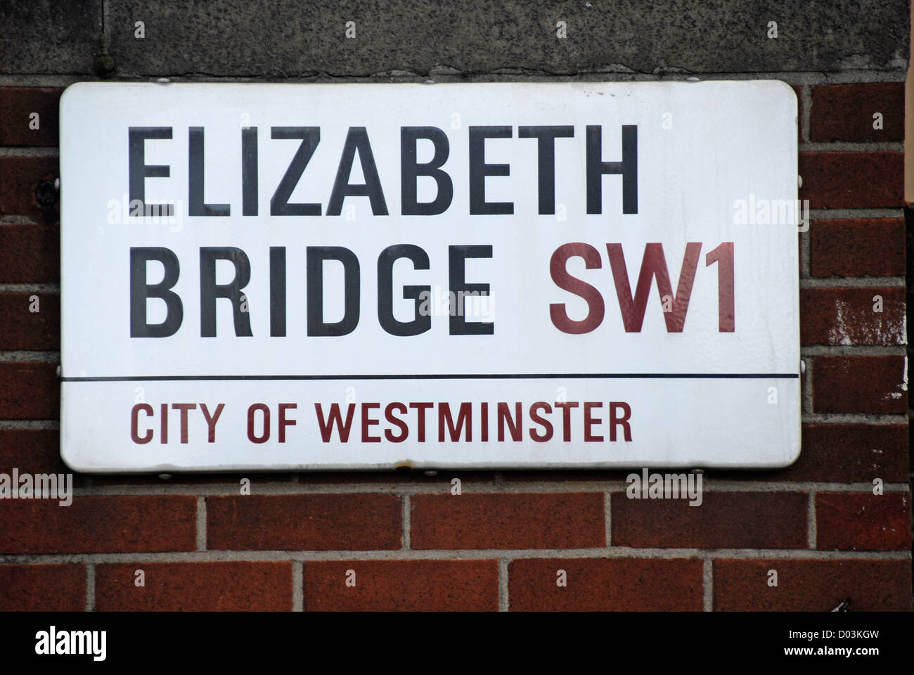 Elizabeth Bridge, street sign, City of Westminster, London, England, UK ...