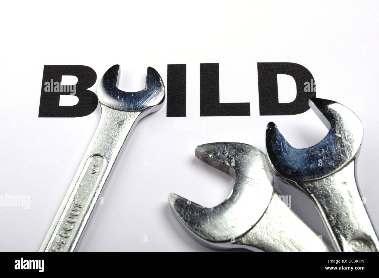 build and tools showing construction concept with word Stock Photo - Alamy
