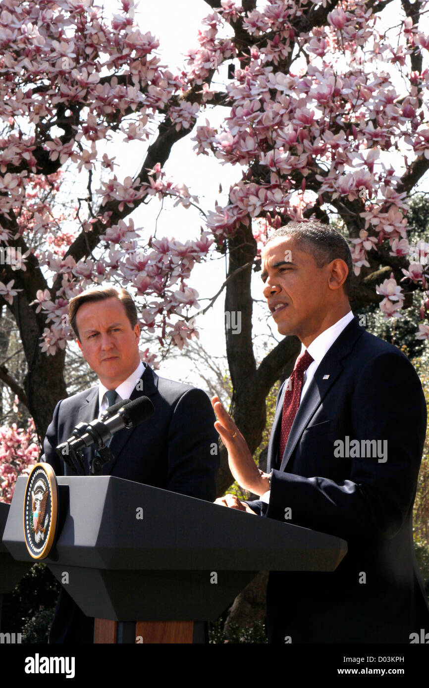President Barack Obama and David Cameron, U.K. Prime Minister, hold a ...