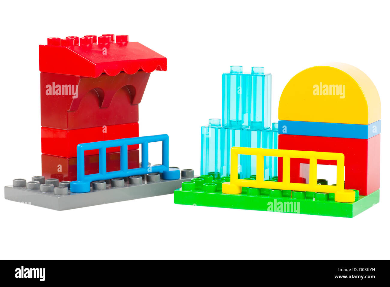 Child's building block structure isolated over white Stock Photo - Alamy