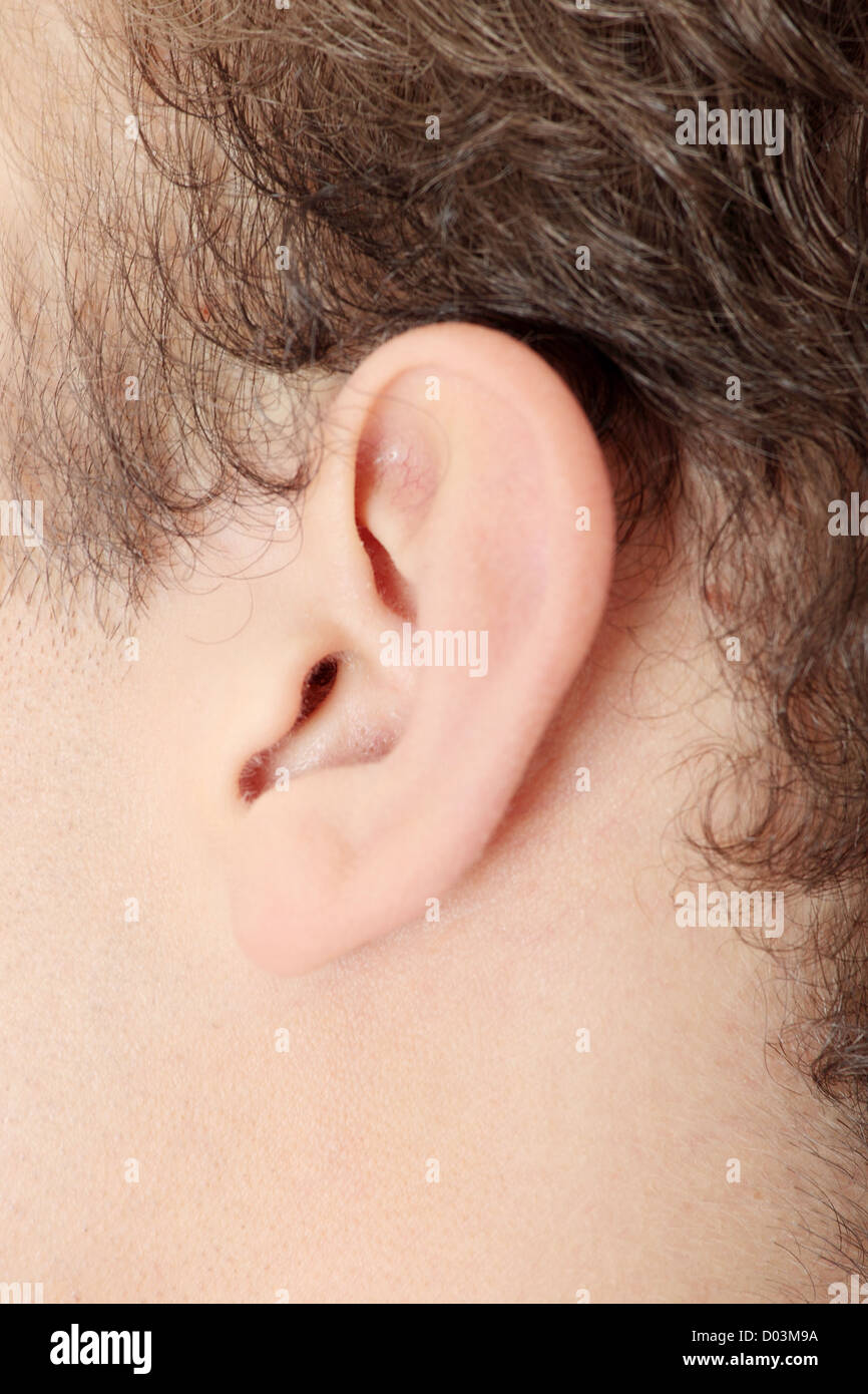 Young caucasian man ear closeup Stock Photo - Alamy