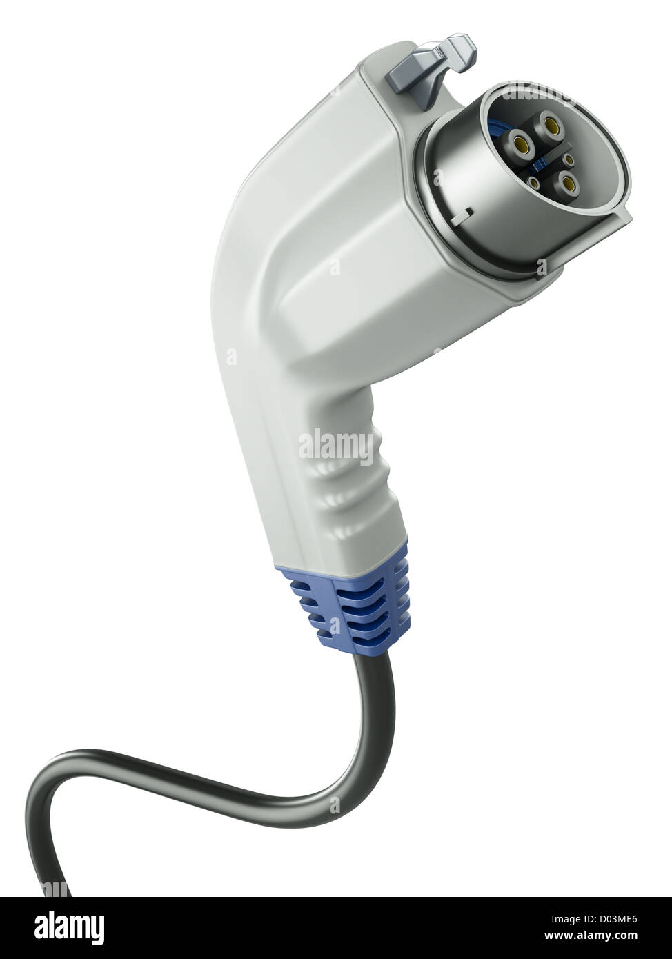 Closeup of electric car charging plug isolated on a white background ...