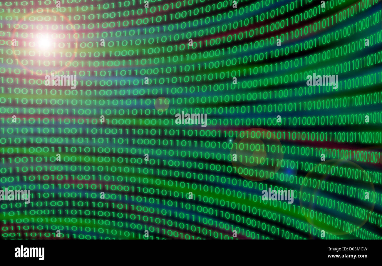 Large curved wall of binary code with lens flare Stock Photo - Alamy
