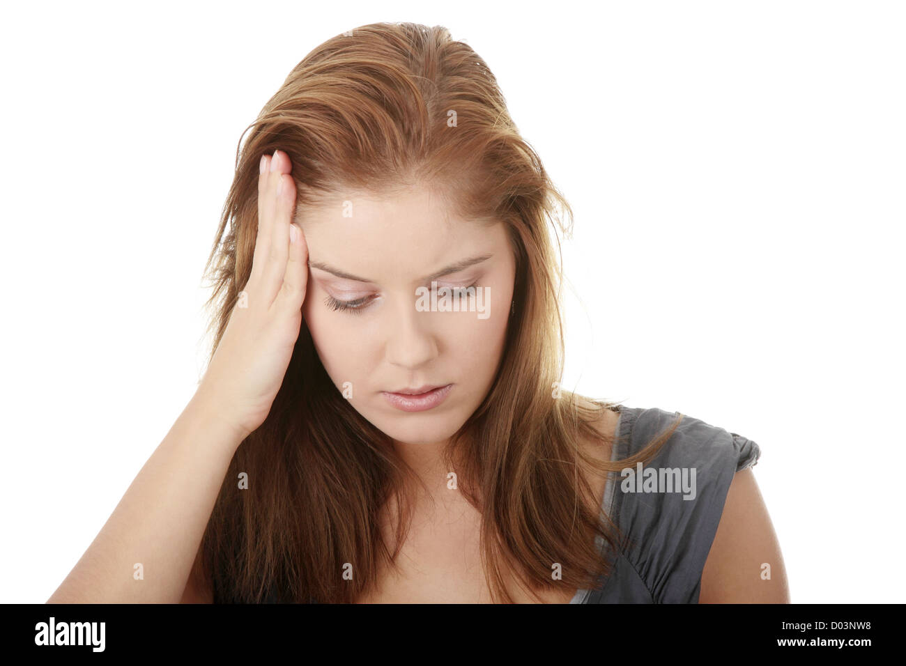 Young beautiful woman with depression isolated on white Stock Photo - Alamy