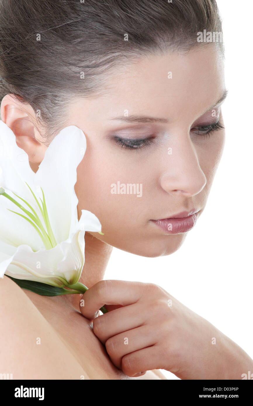 Portrait of Fresh and Beautiful woman with flower Stock Photo - Alamy