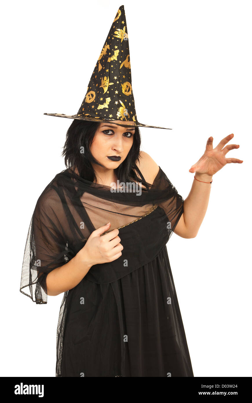 Bad witch showing catching hand isolated on white background Stock ...