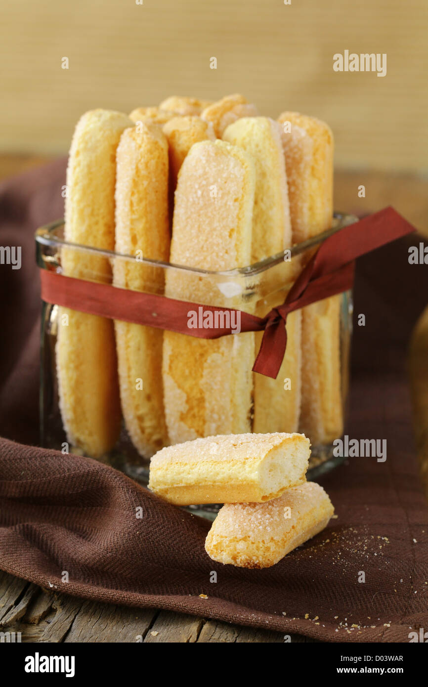 Traditional Italian sugar biscuit cookies savoiardi Stock Photo - Alamy