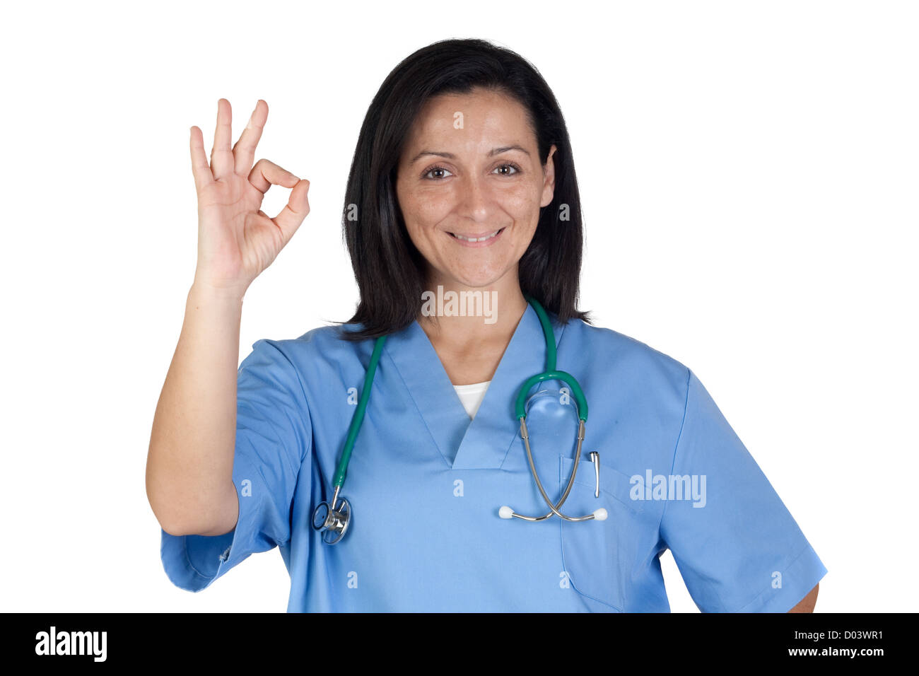 Happy doctor woman saying OK isolated on white background Stock Photo ...