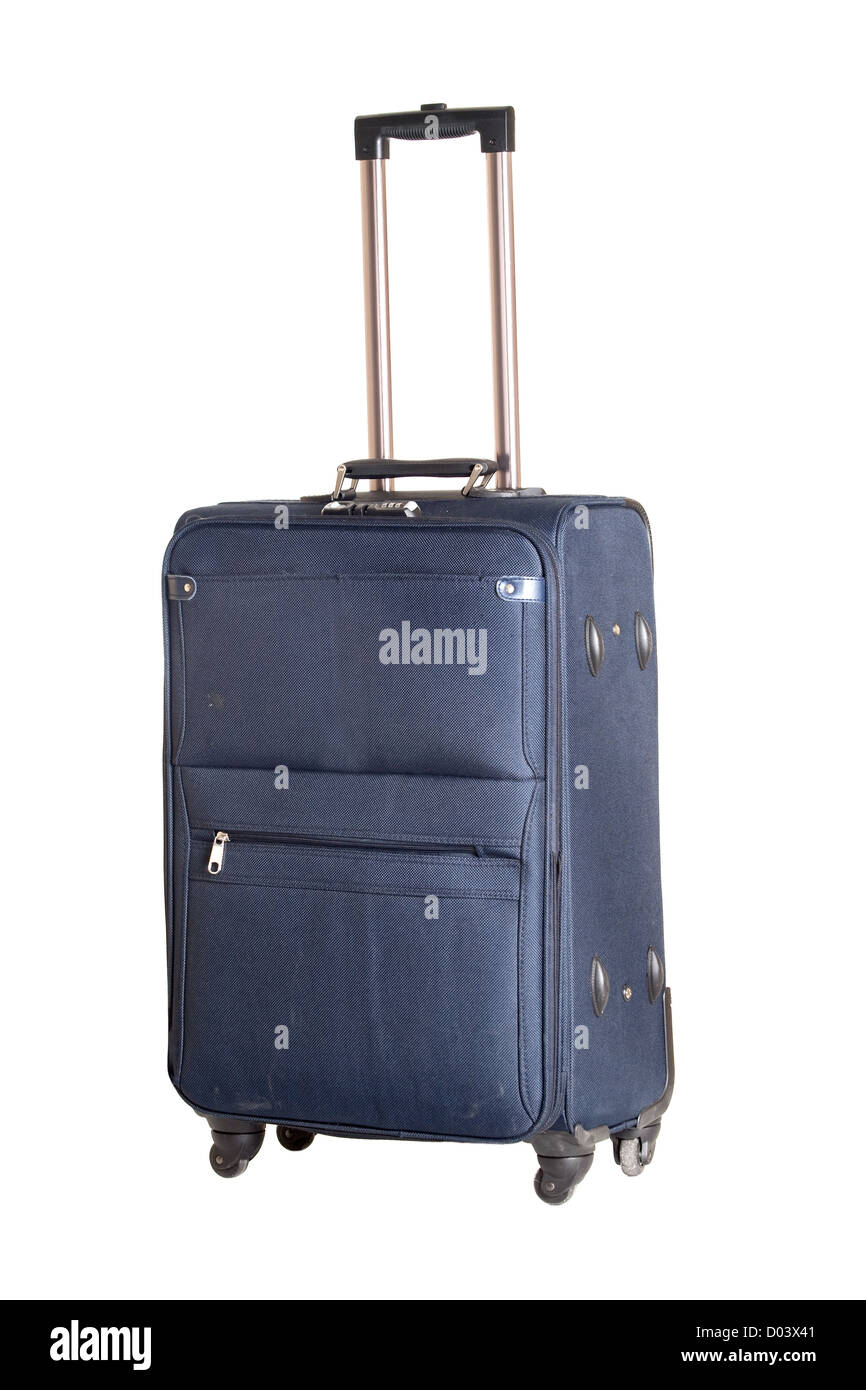 Blue suitcase with wheels isolated on a white background Stock Photo ...
