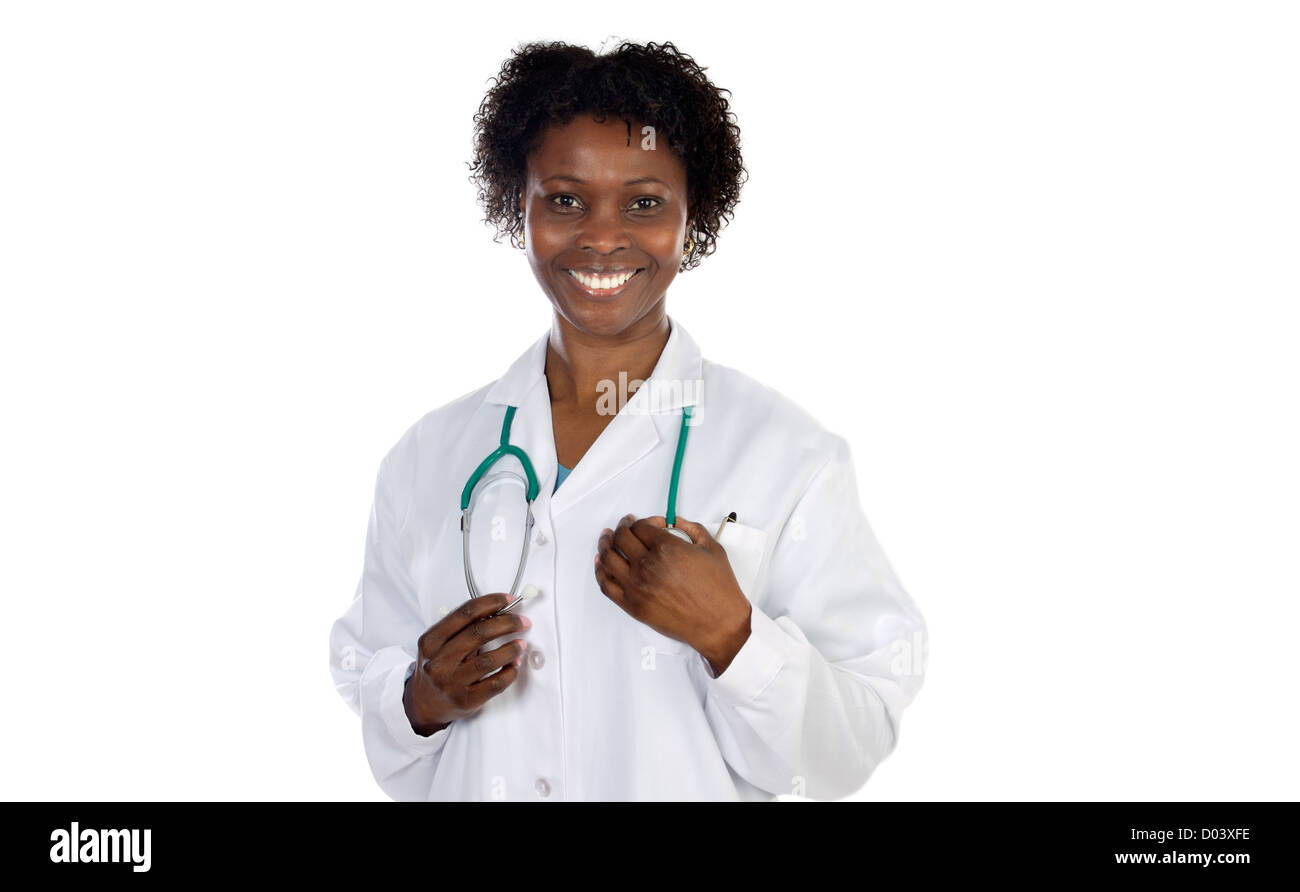 Beautiful african woman doctor a over white background Stock Photo - Alamy
