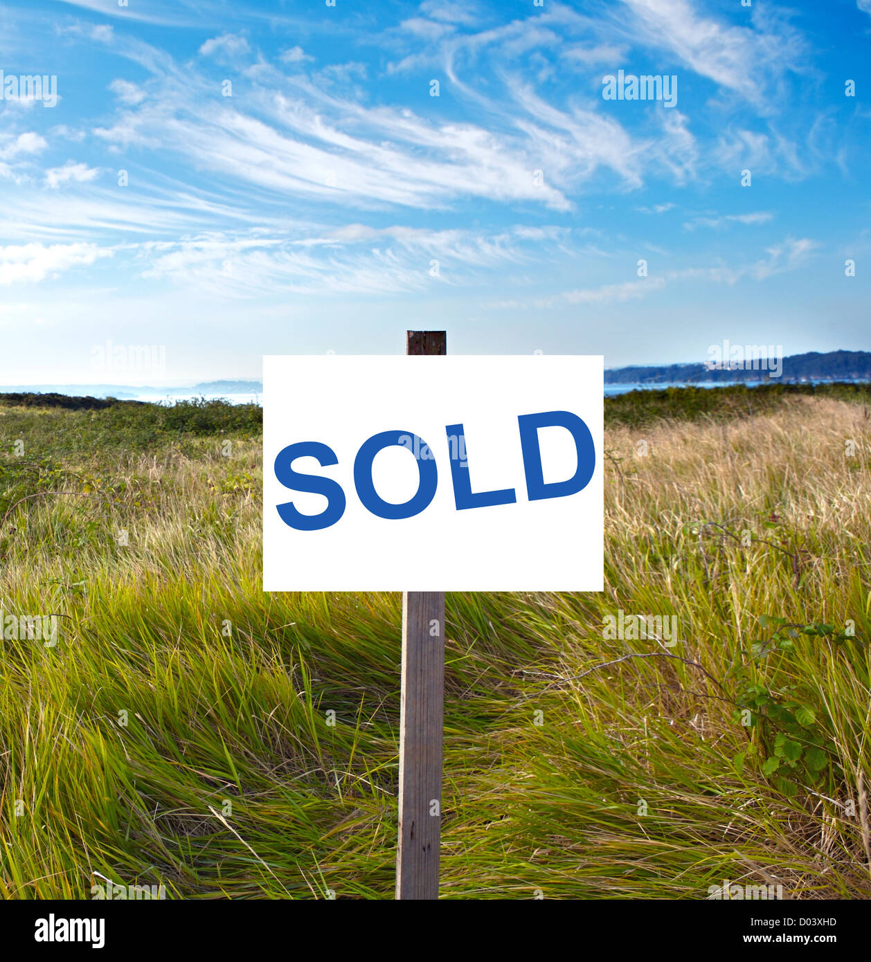 Blank billboard with message "sold" in the field Stock Photo - Alamy