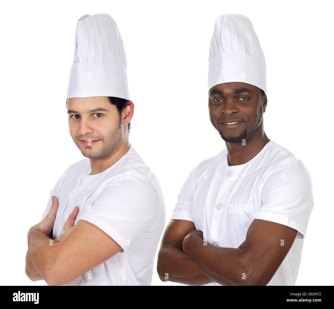 Team of two chefs on a over white background Stock Photo - Alamy