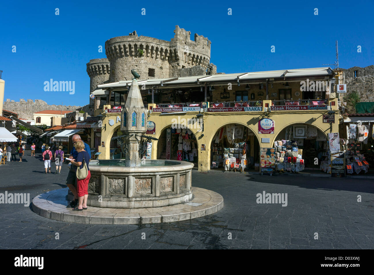 Rhodes old town, medieval, ancient, square with fountain Stock Photo ...