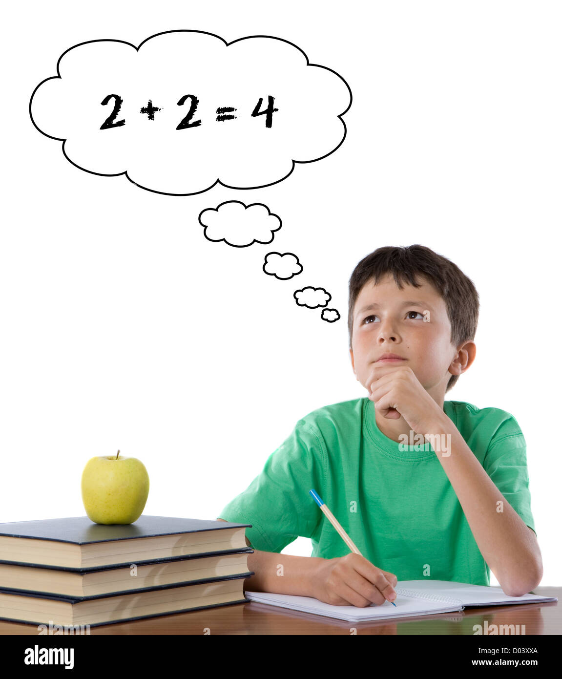 Adorable student thinking on a over white background Stock Photo - Alamy