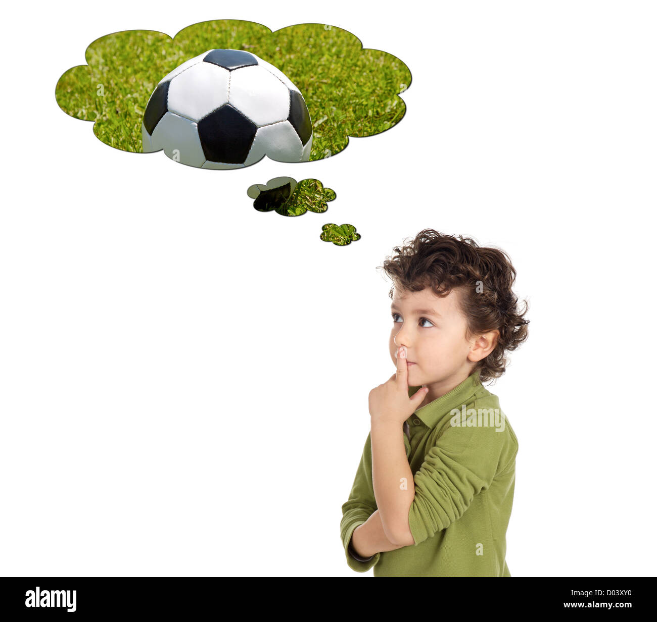 photo of an adorable boy thinking a over white background Stock Photo ...