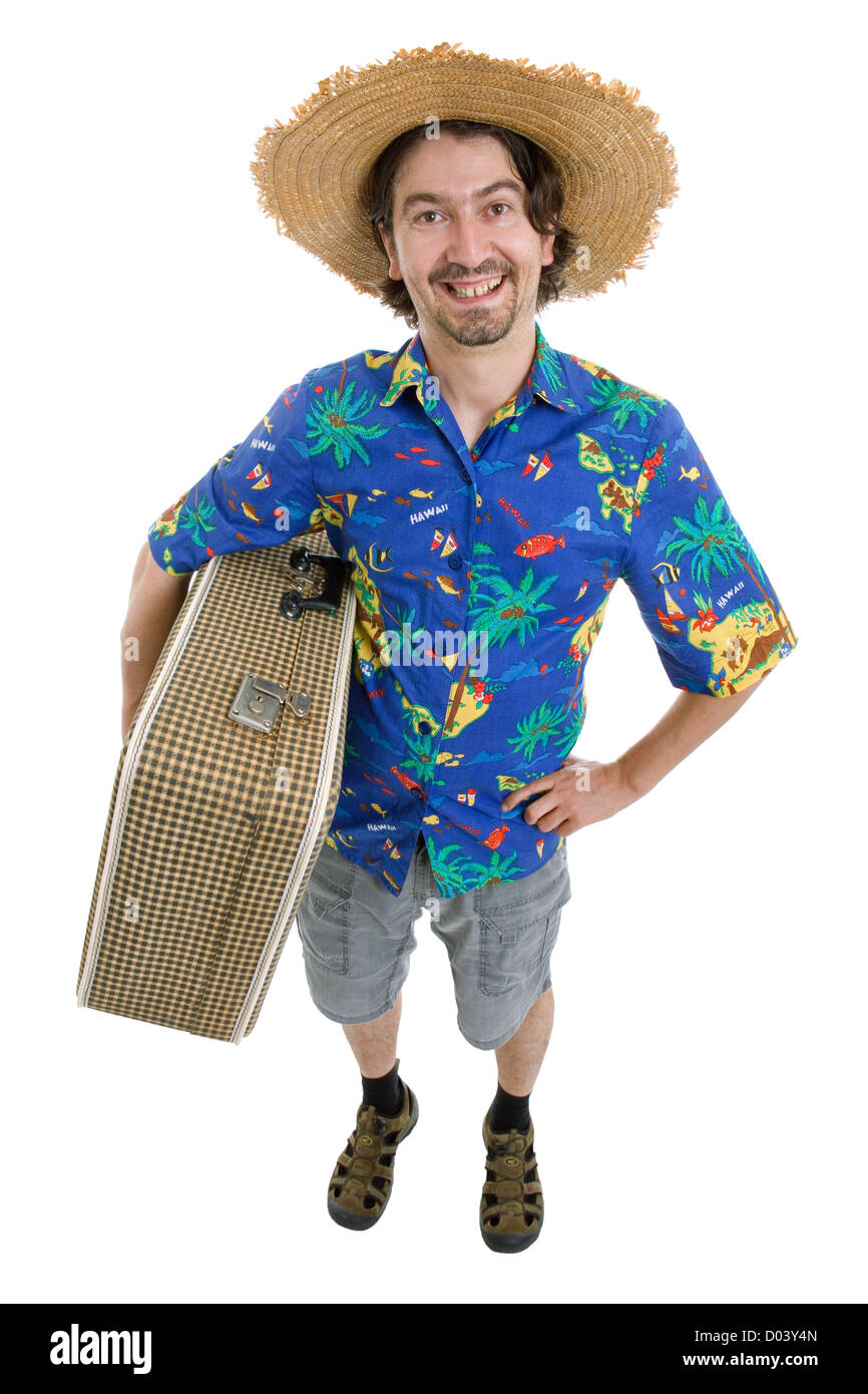 young silly man traveler, full body, isolated Stock Photo - Alamy