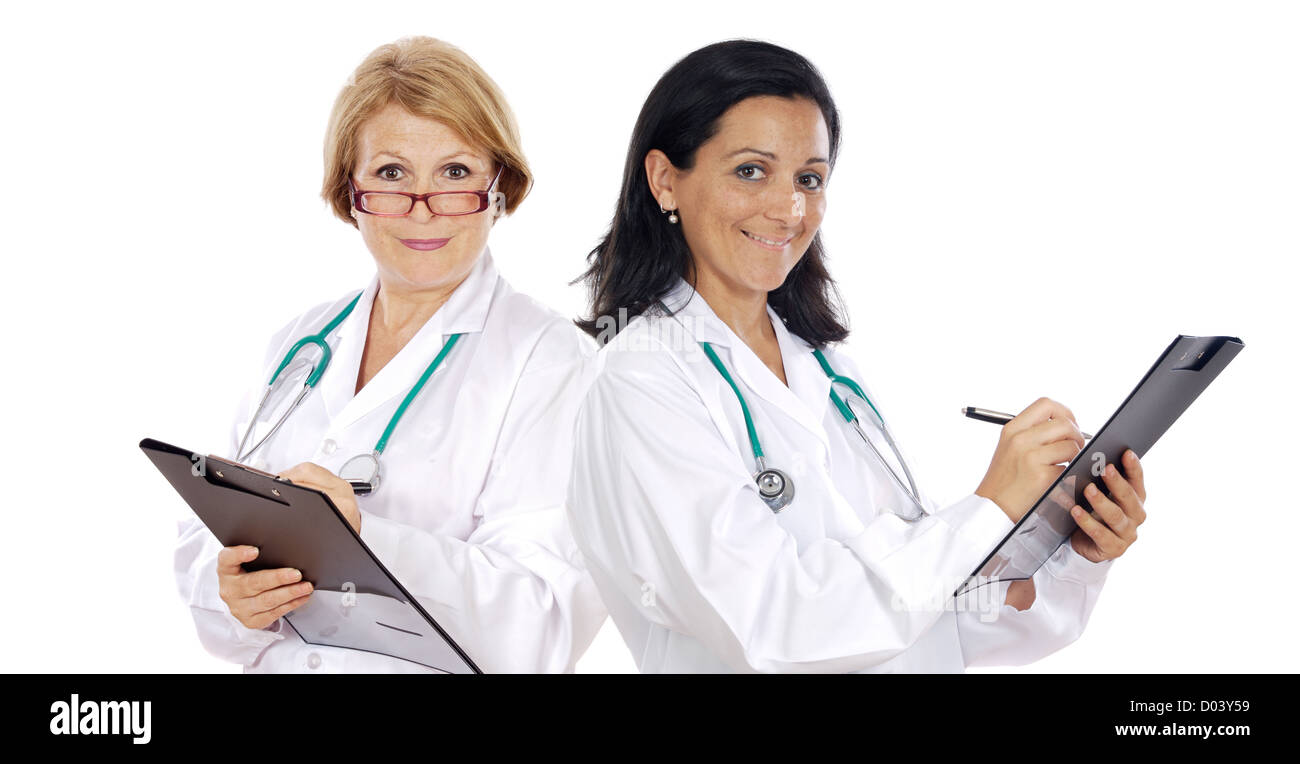 Woman doctors writing a over white background Stock Photo - Alamy
