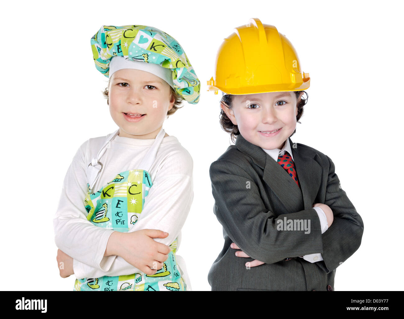 Little doctor and architect on a over white background Stock Photo - Alamy