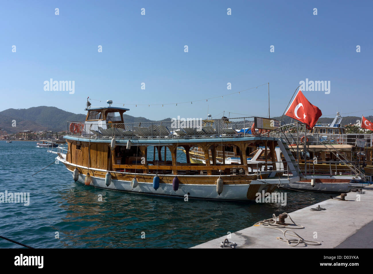 Wooden tourist boat with Turkish flag, Marmaris, Turkey Stock Photo - Alamy