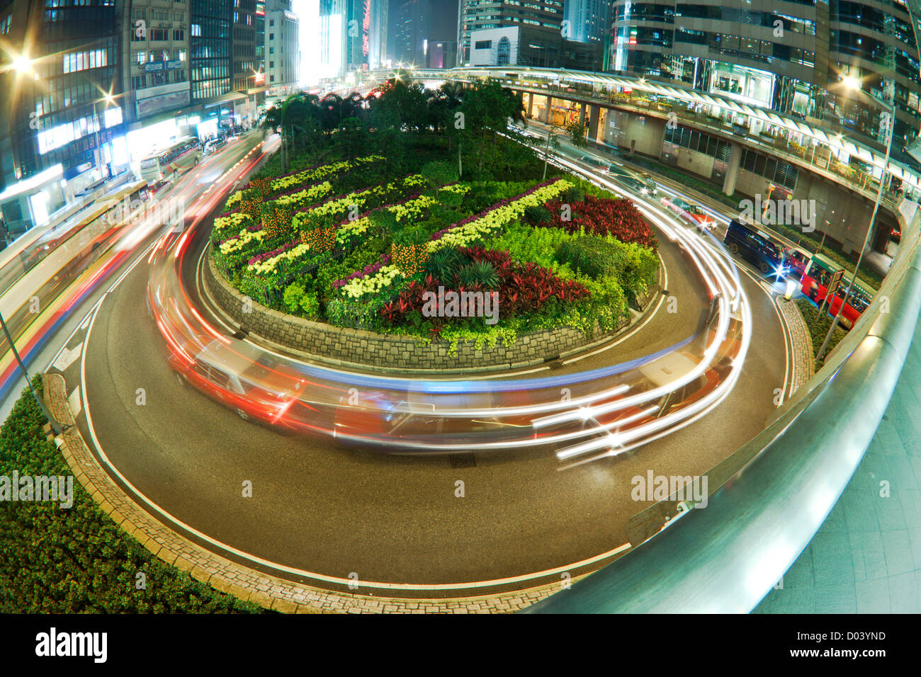 Traffic in roundabout in Hong Kong at night Stock Photo - Alamy