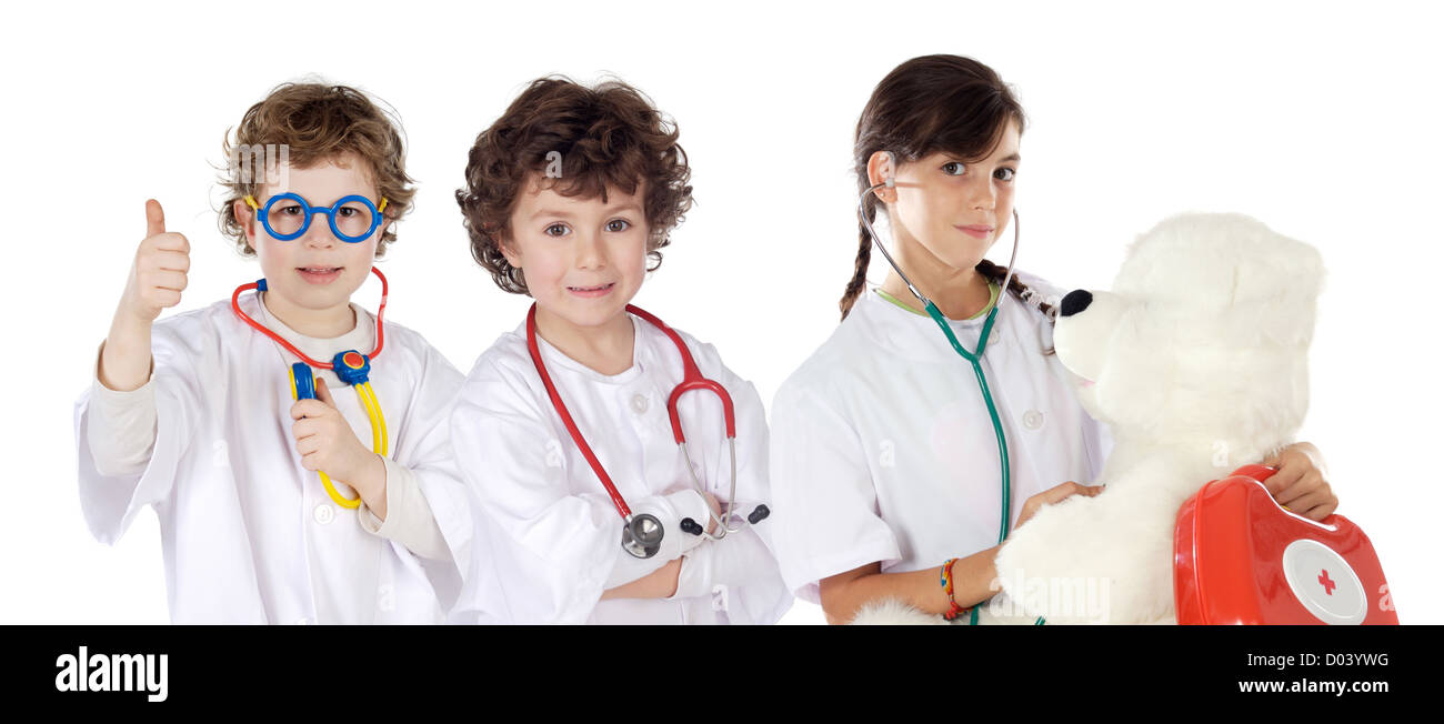 Little girl doctor a over white background Stock Photo - Alamy