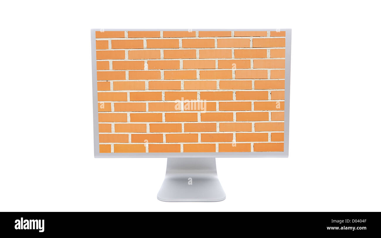 Modern monitor with the image of a brick wall background isolated on ...