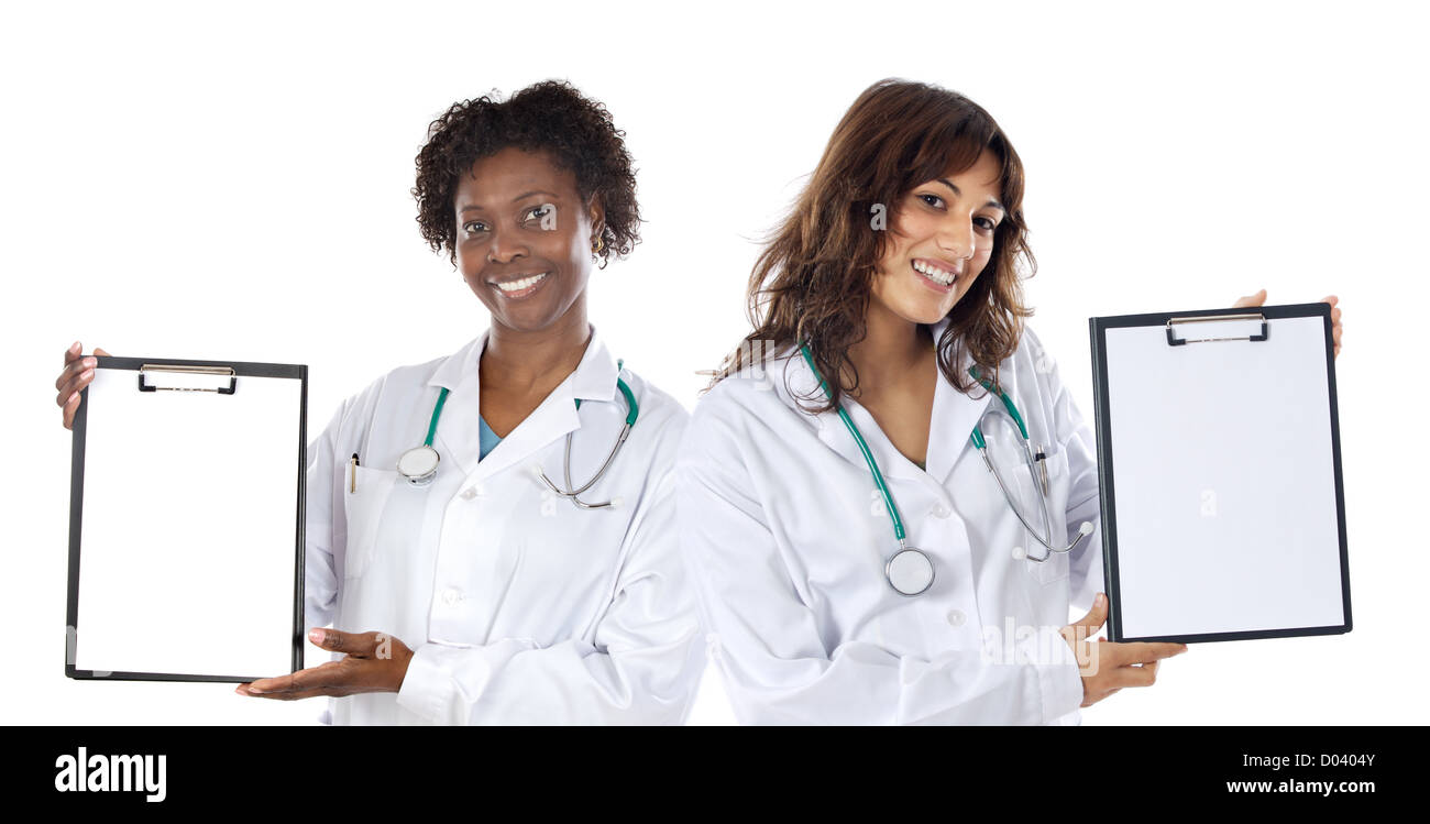 Attractive medical team of woman a over white background Stock Photo ...