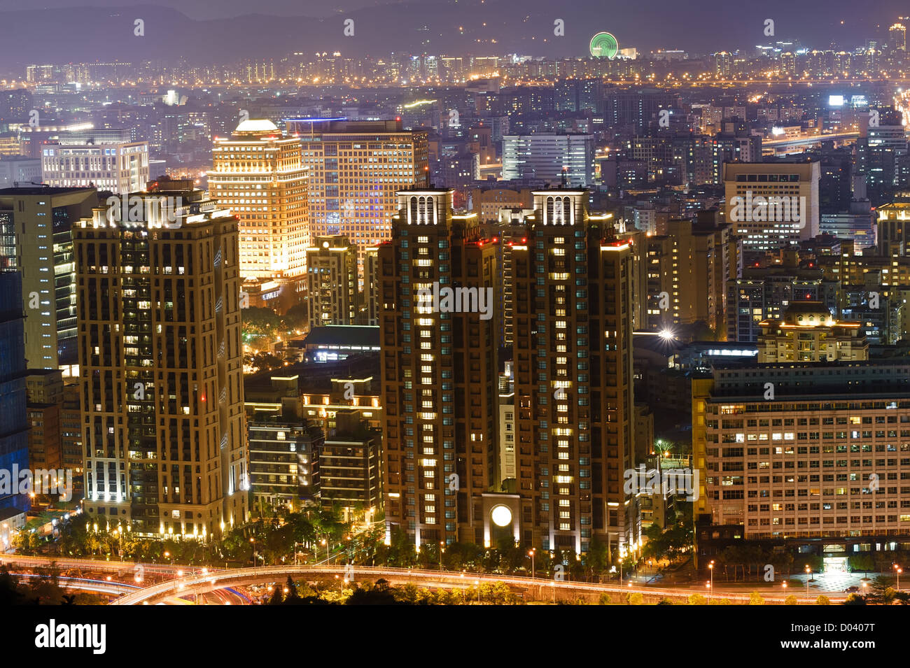 Modern city night with high buildings in Taipei, Taiwan, Asia Stock ...