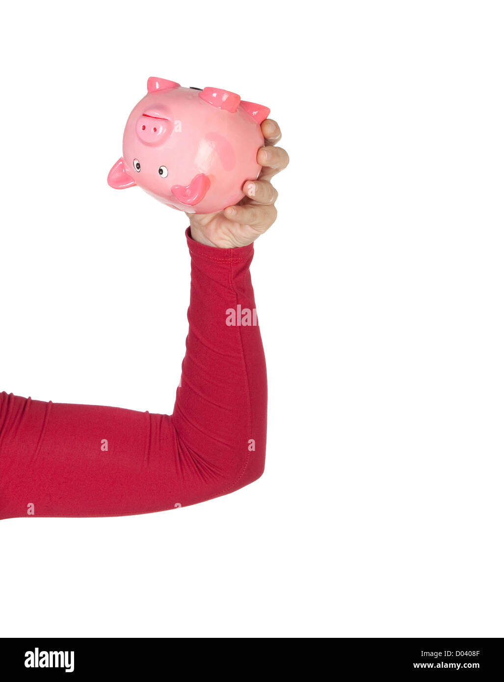 Hand with piggy bank upside down isolated on white background Stock ...