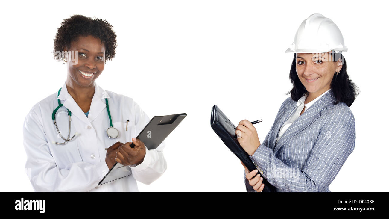 Beautiful women workers from different sectors isolated on white Stock ...